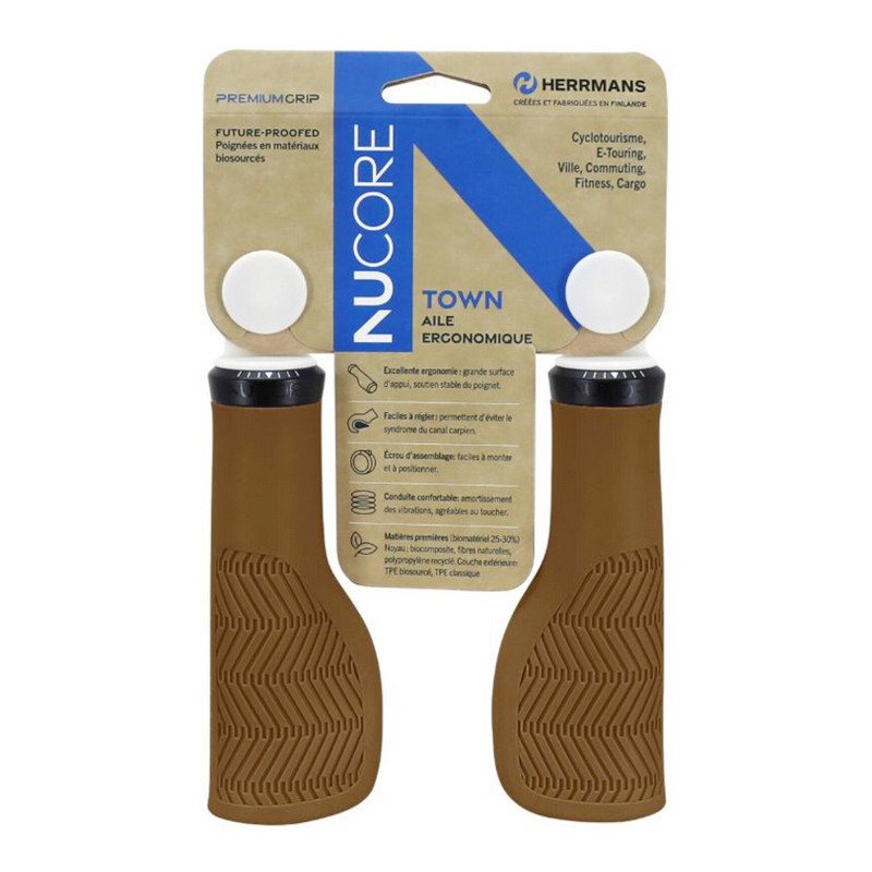 Herrmans Nucore Tour Wave Poignées vélo marron ergonomique 130 mm